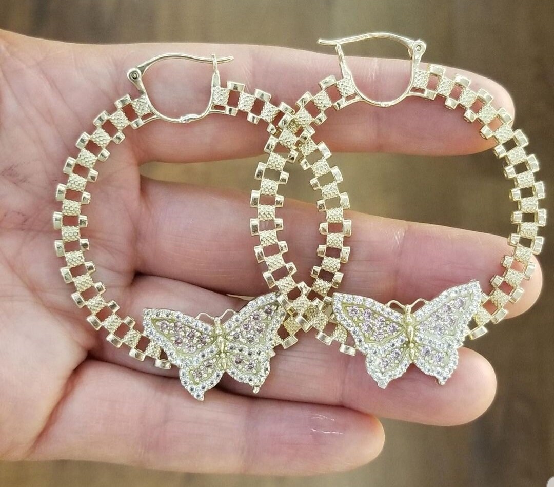 10k Rolex Style Butterfly Butterfly Earrings 10k Hoop - Etsy