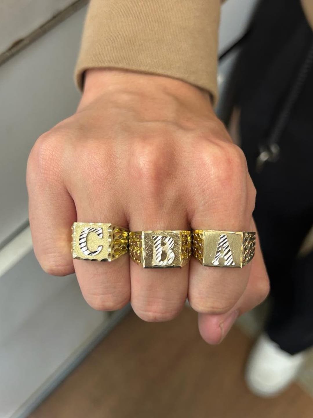 10k Gold Men's Square Initial Ring, Gold Alphabet Initial Ring, Letter ...