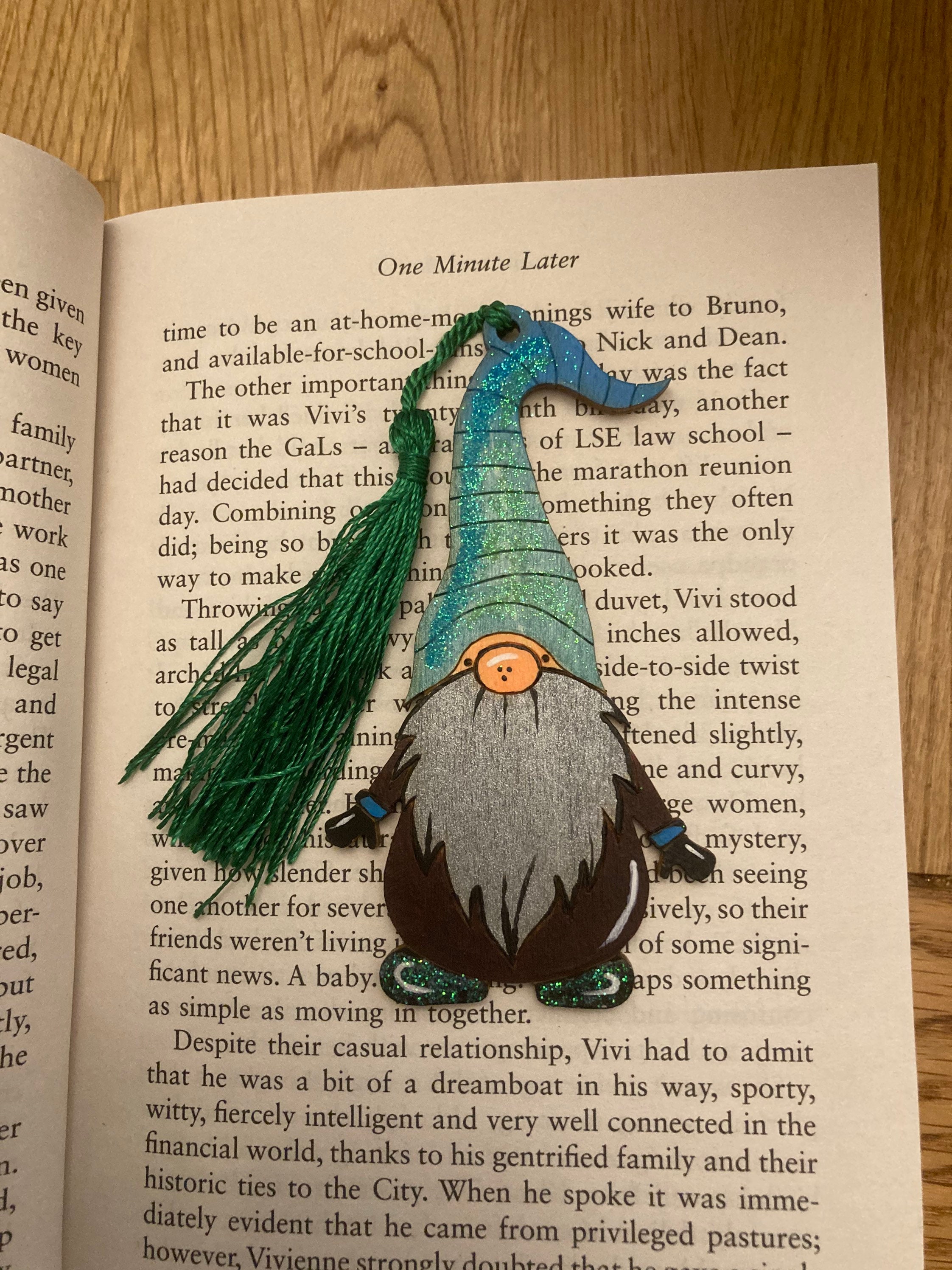 Hand painted wooden gonk/gnome bookmark in peacock inspired | Etsy