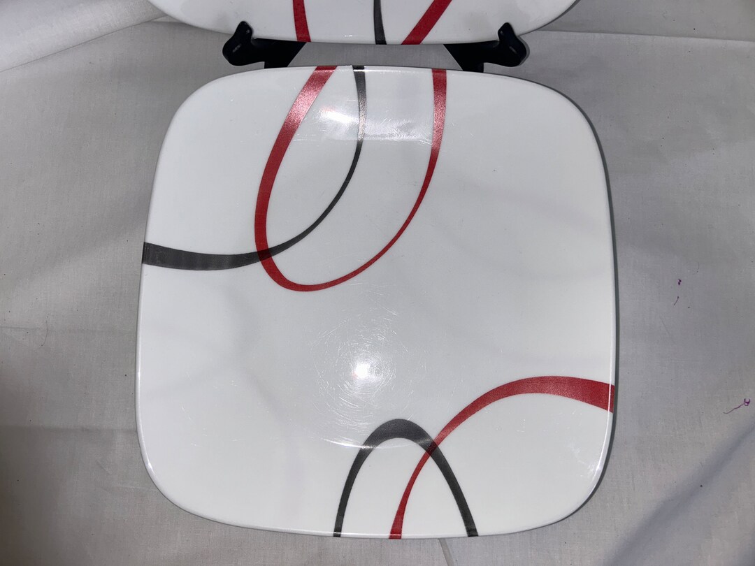 CORELLE SIMPLE LINES Red & Black 10 1/2" Square Dinner Plates Sets of 4 ...