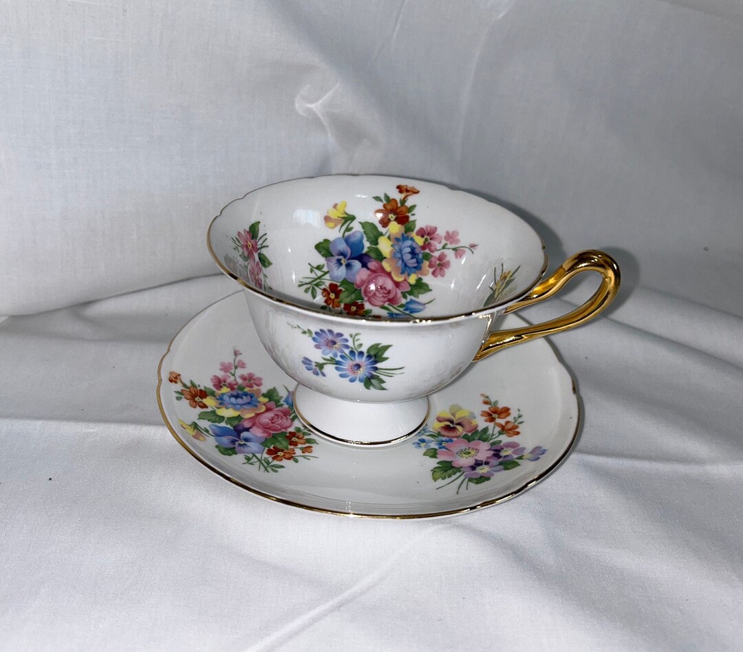 SHELLEY CUP & SAUCER Floral With Gold Trim - Etsy