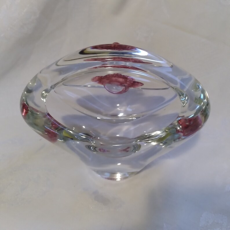 BLENKO ART GLASS Basket With Applied Pink Flower - Etsy