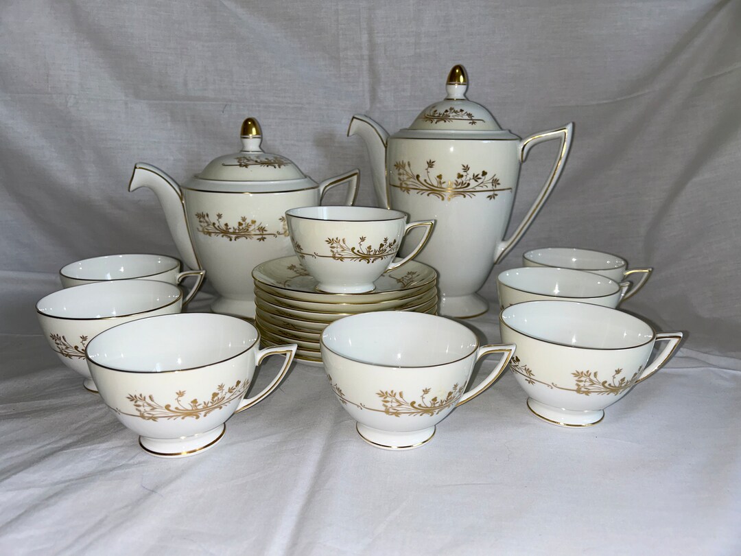 MINTON GOLD PANDORA Teapot, Coffee Pot, Cups & Saucers***sold ...