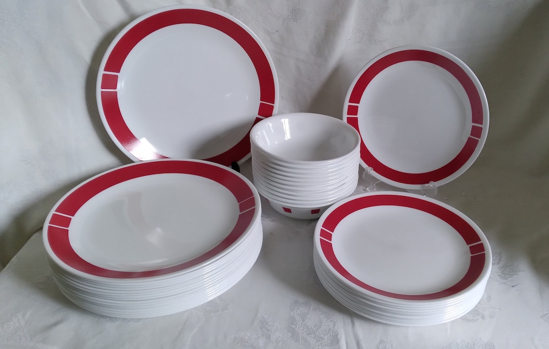 CORELLE URBAN RED Dinner Plates, Side Plates & Cereal/soup Bowls Sold ...