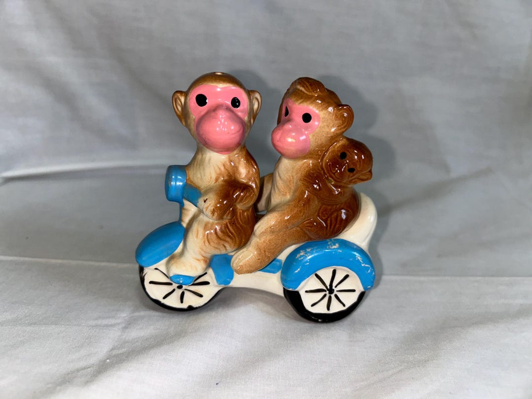 Rare MONKEY FAMILY RIDING Bike Salt & Pepper Shakers Japan - Etsy