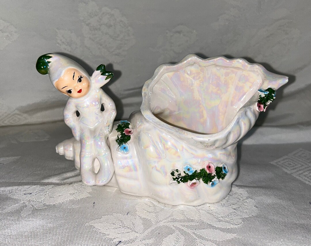 Vintage Opalescent LEFTON PIXIE on A Shell Planter MR4728 - Etsy