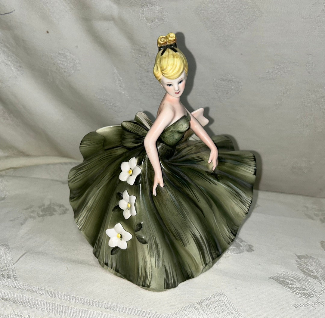 LEFTON LADY PLANTER Blonde With Green Dress White Flowers - Etsy