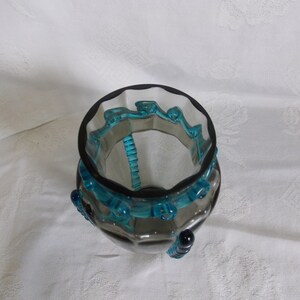 Antique SMOKED GLASS VASE With Applied Turquoise Blue Trim - Etsy