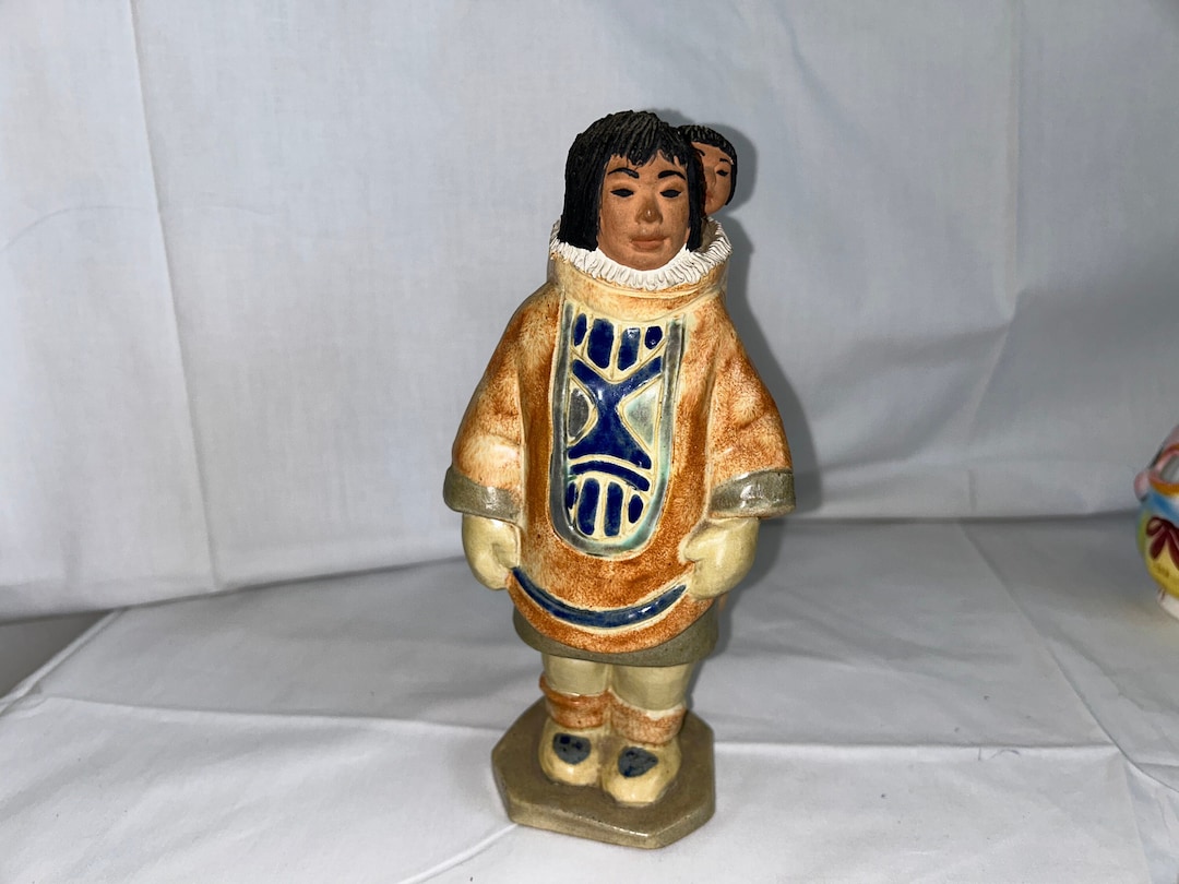 Rare NORI PETER ORIGINAL Pottery 8" Inuit Indigenous Figure With Child ...