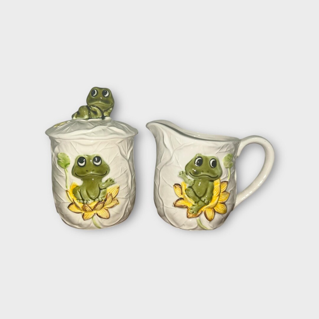 Vintage NEIL THE FROG Sear Roebuck Creamer & Covered Sugar Bowl Japan ...