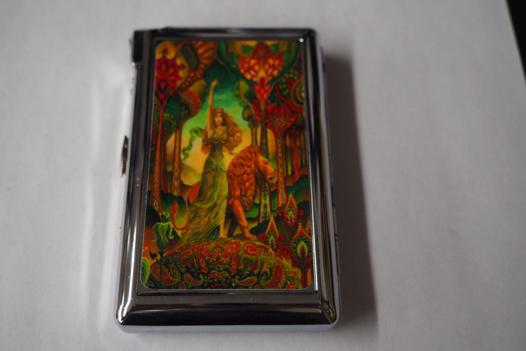 Premium Double Sided Mystical Lion Cigarette Marijuana Case With Built ...