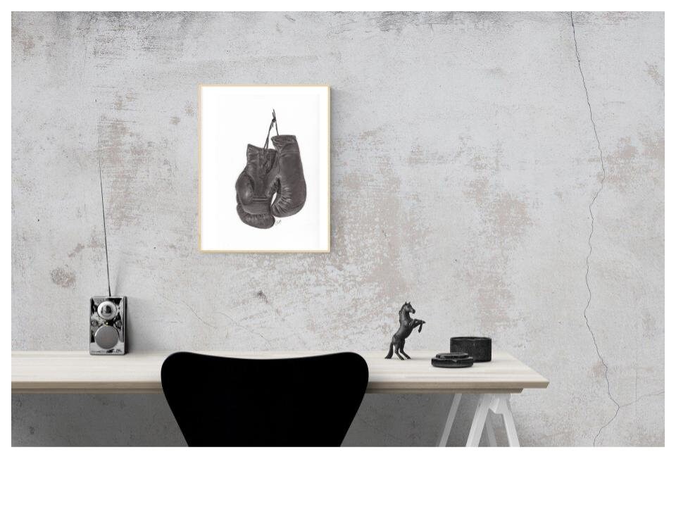 Vintage Boxing Gloves - Original Charcoal Drawing, by Jo Mccallion ...