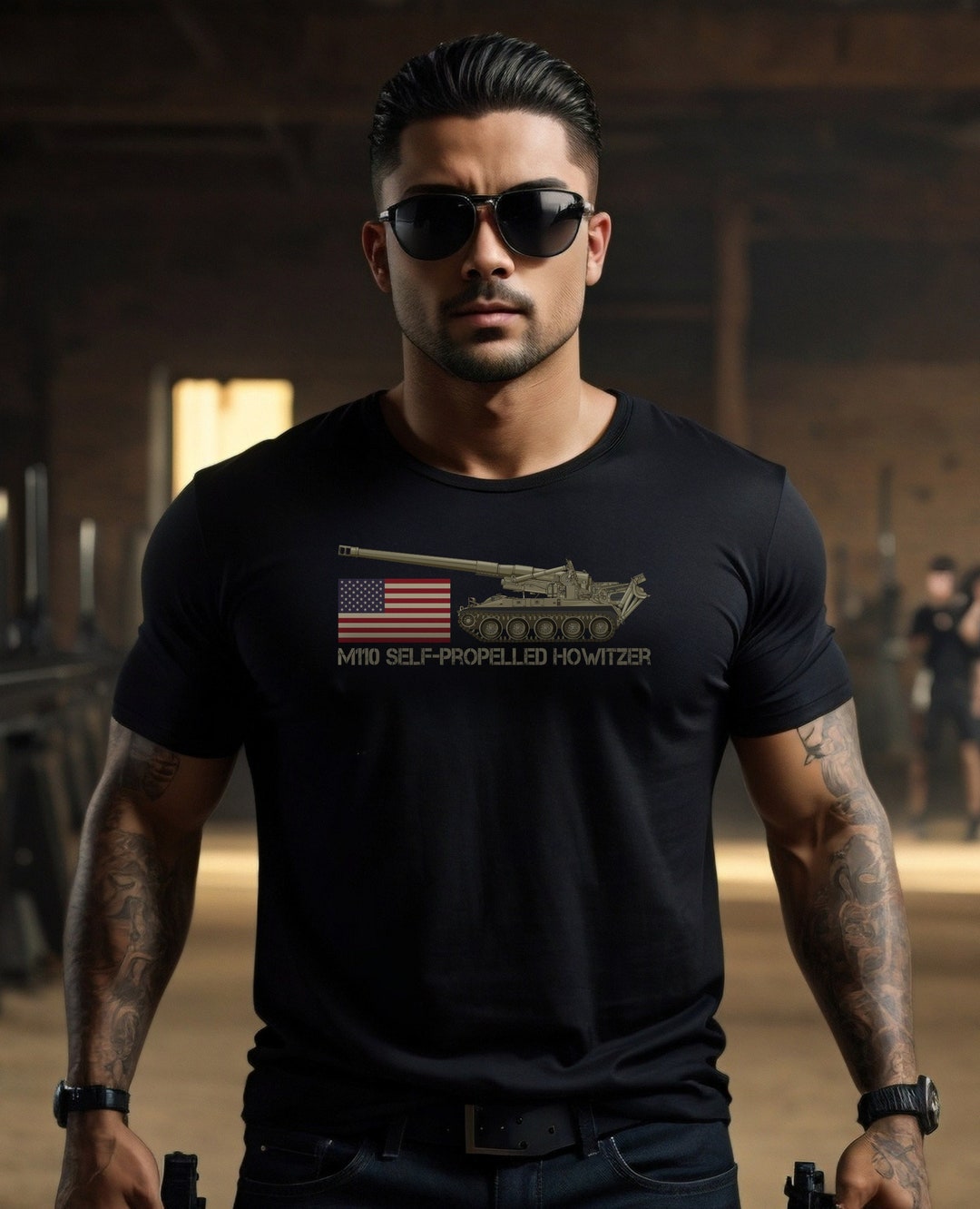 M110 Self-propelled Howitzer Vintage USA American Flag Gift Men's ...
