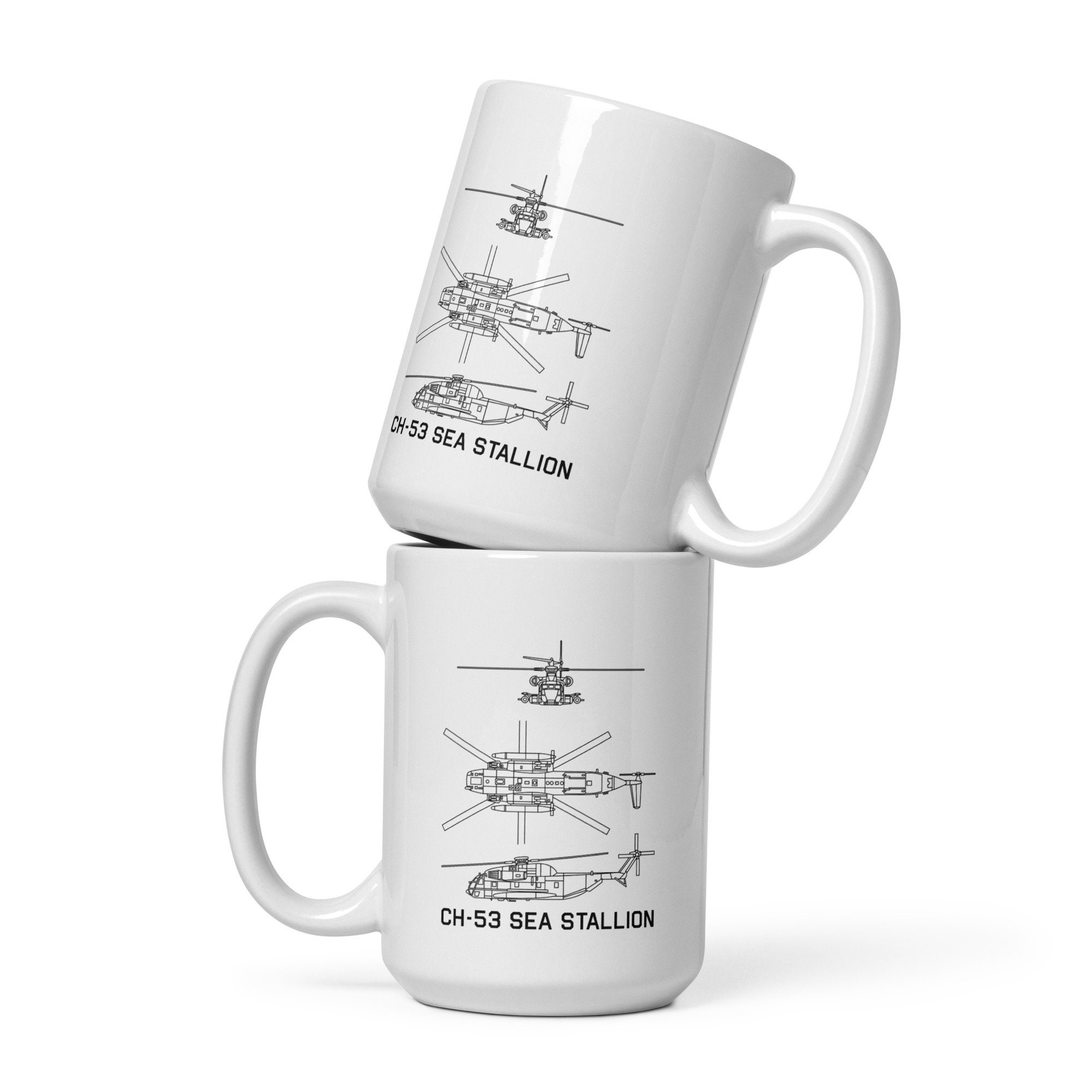 CH-53 Sea Stallion Military Helicopter Blueprint White Glossy Mug Gift ...