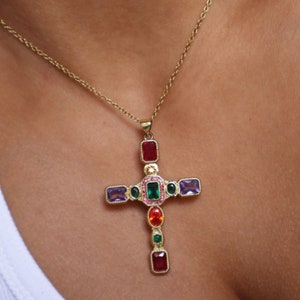 Multicolor Cross Necklace, Vintage Inspired Necklace, Cross Jewelry for ...