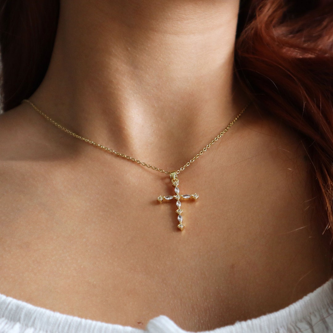 Sparkly Cross Necklace, Elegant Cross Jewelry, Gift for Her, Spiritual ...