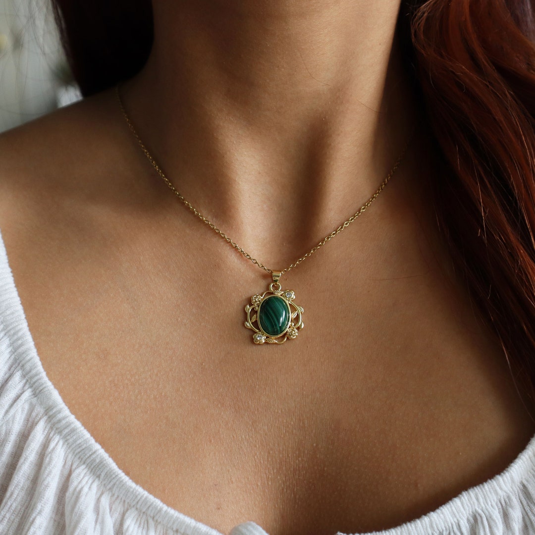 Malachite Necklace - Natural Stone Jewelry - Malachite Jewelry - 24K ...