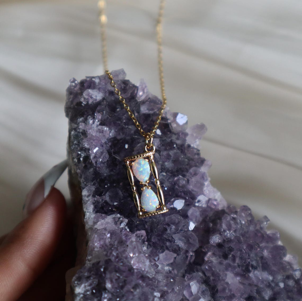 Gold Hourglass Necklace: Dainty Opal Charm Jewelry - Etsy