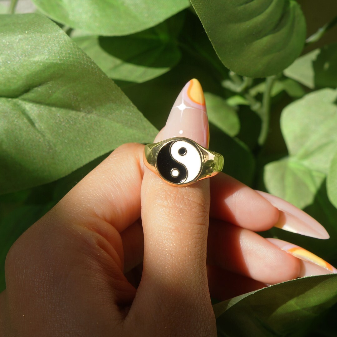 Yin and Yang Ring Adjustable Gold Ring Spiritual Jewelry Statement Ring ...