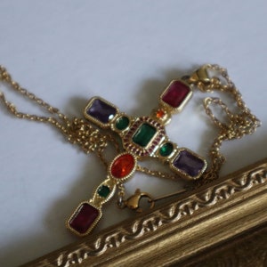 Multicolor Cross Necklace, Vintage Inspired Necklace, Cross Jewelry for ...