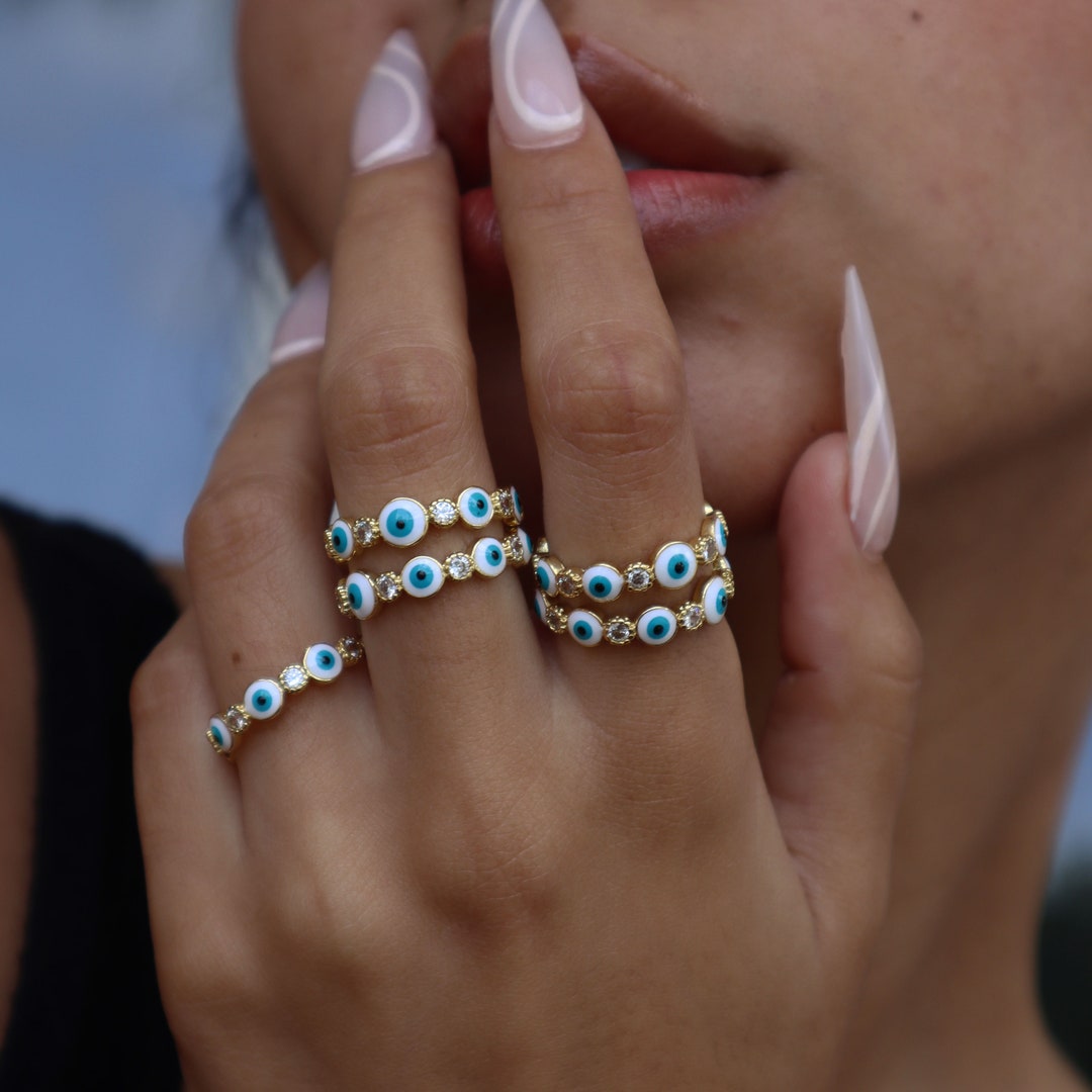 Evil Eye Ring, Dainty Evil Eye Ring, Adjustable Gold Ring for Her ...