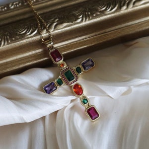 Multicolor Cross Necklace, Vintage Inspired Necklace, Cross Jewelry for ...