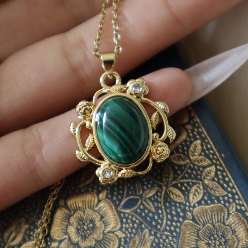 Malachite Necklace - Natural Stone Jewelry - Malachite Jewelry - 24K ...