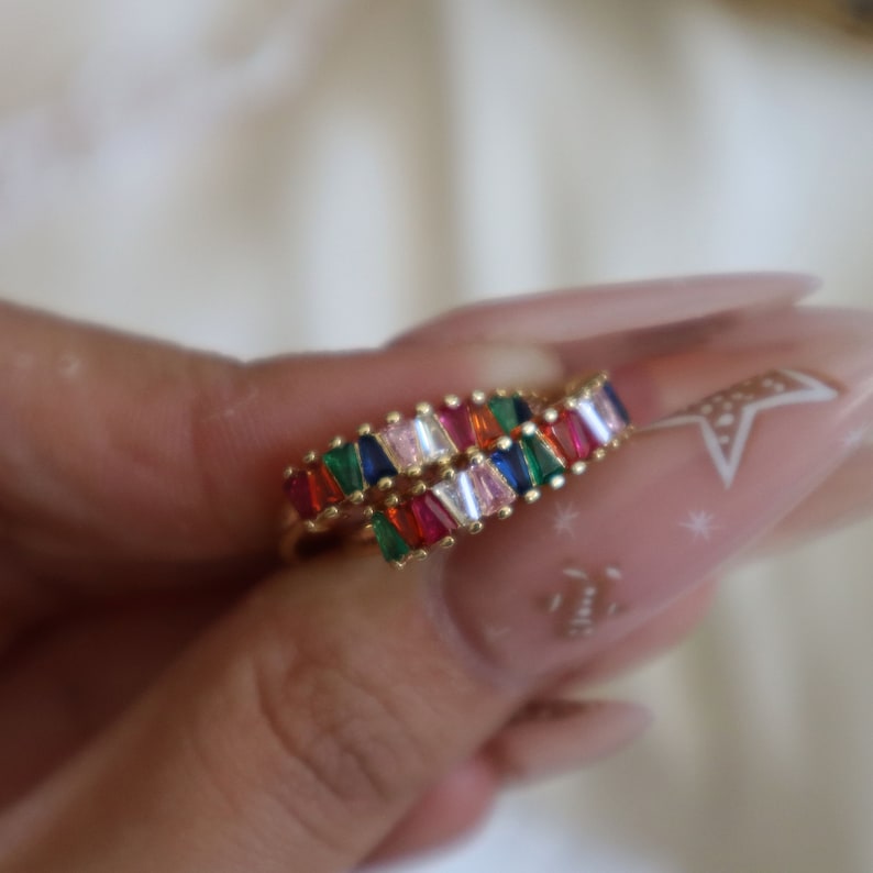 18K Gold Multicolored Gemstone Ring – Adjustable Cubic Zirconia ...