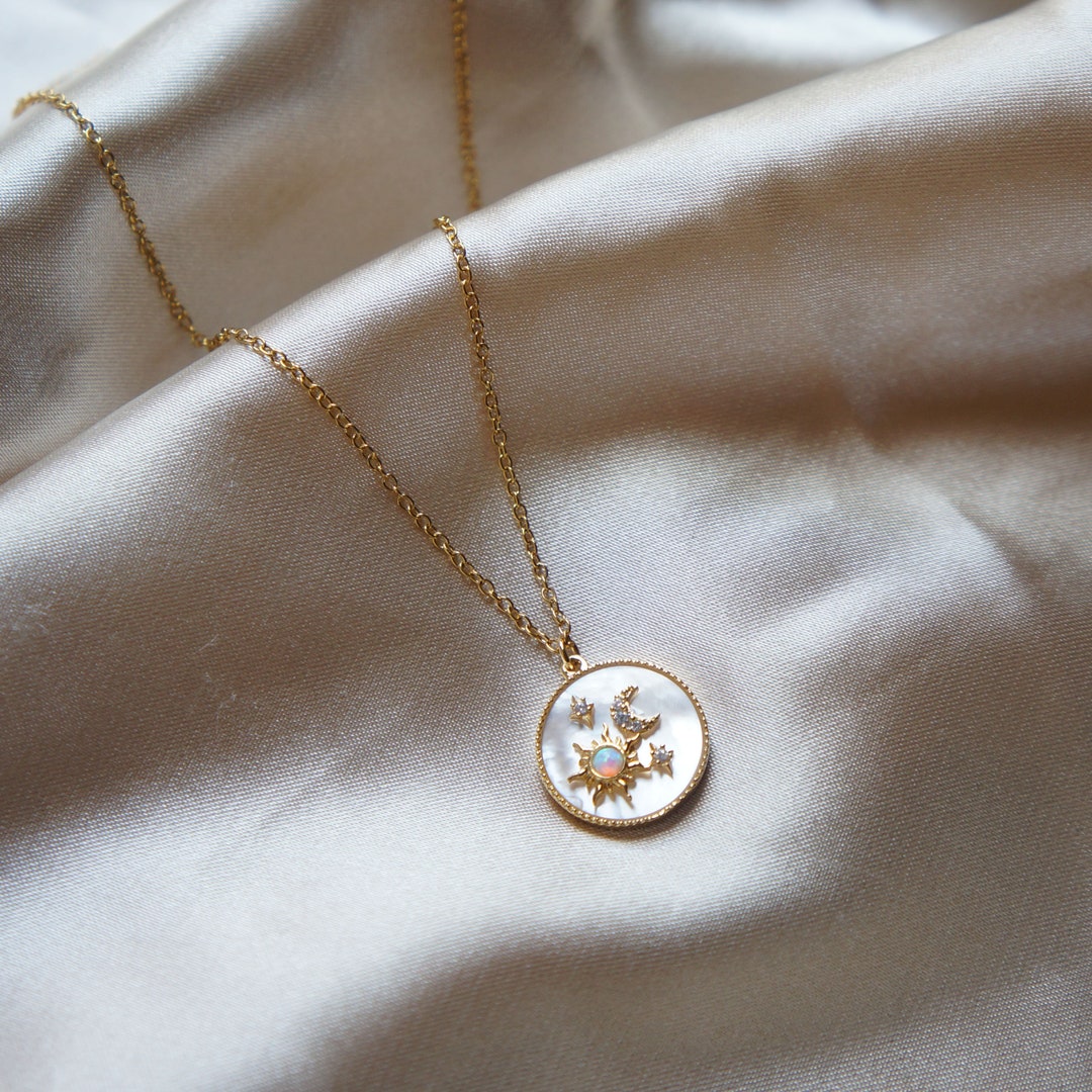 Celestial Necklace Sun and Moon Necklace Pearl Necklace Opal Necklace ...