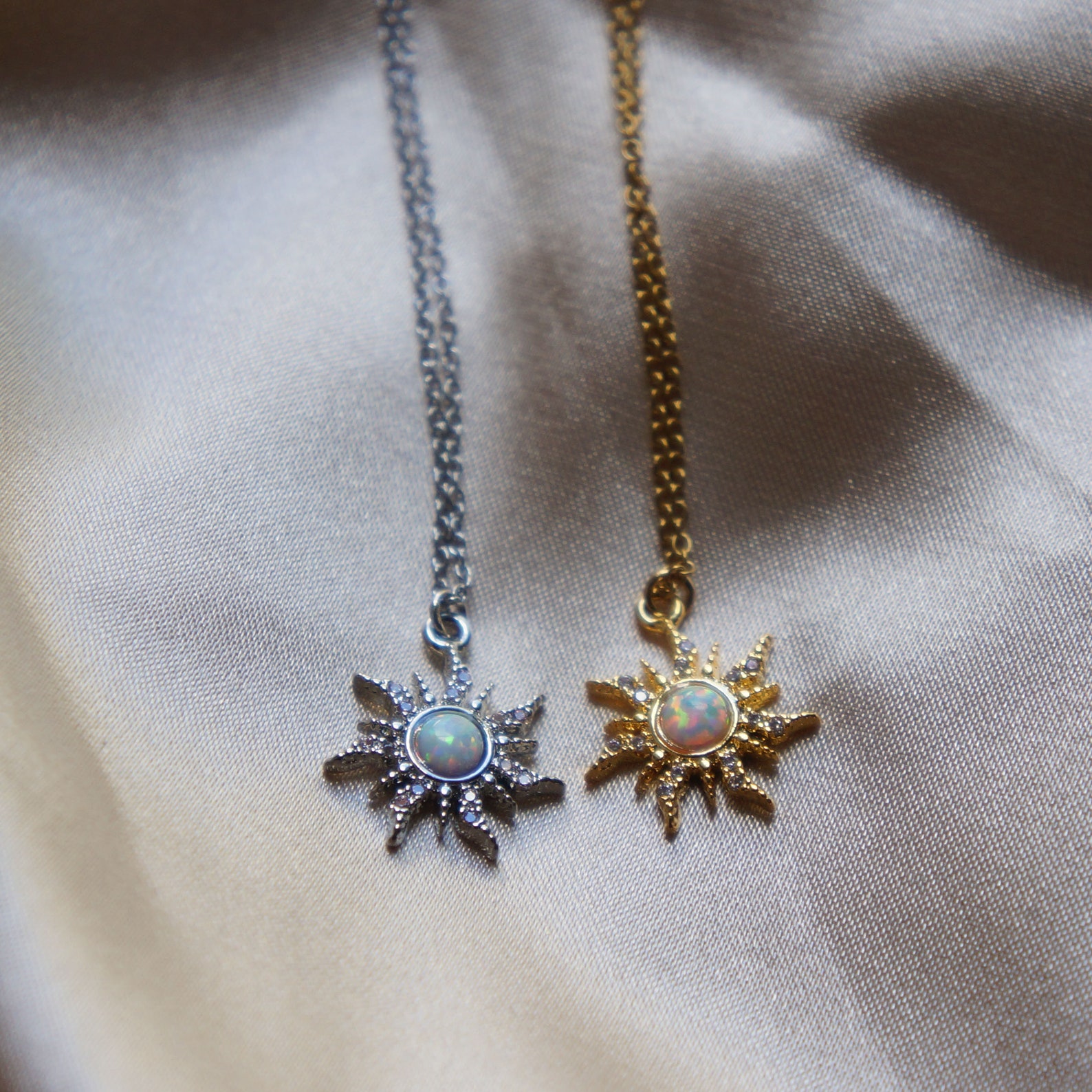 Opal Sun Ray Necklace Gold Charm Necklace Silver Jewelry - Etsy