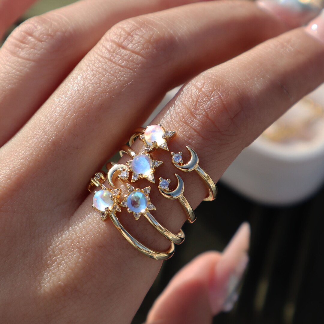 Dainty Sun and Moon Ring, Adjustable Gold Ring, Celestial Jewelry ...