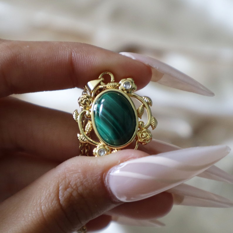 Malachite Necklace - Natural Stone Jewelry - Malachite Jewelry - 24K ...