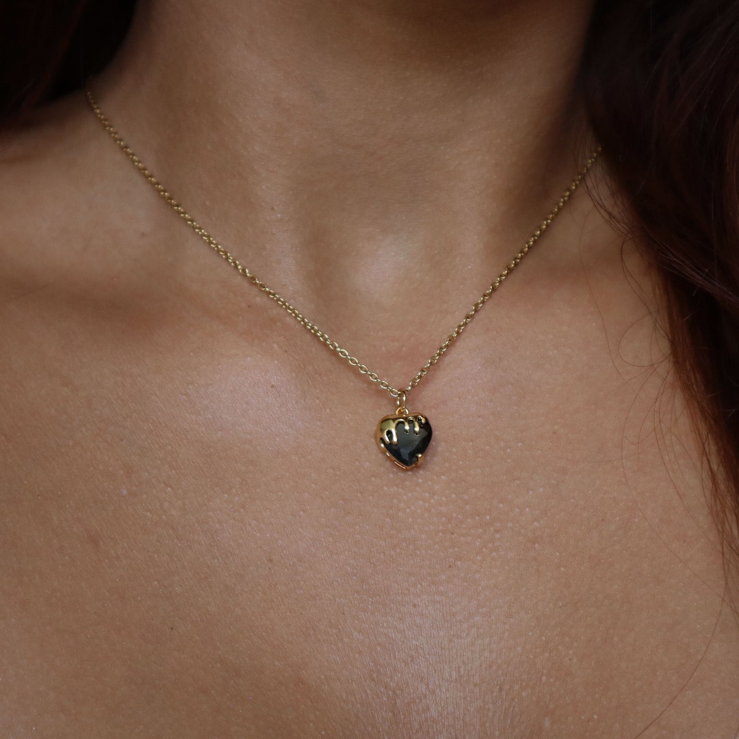 Midas Necklace, Melting Heart Necklace, Black Heart Necklace, Melting ...