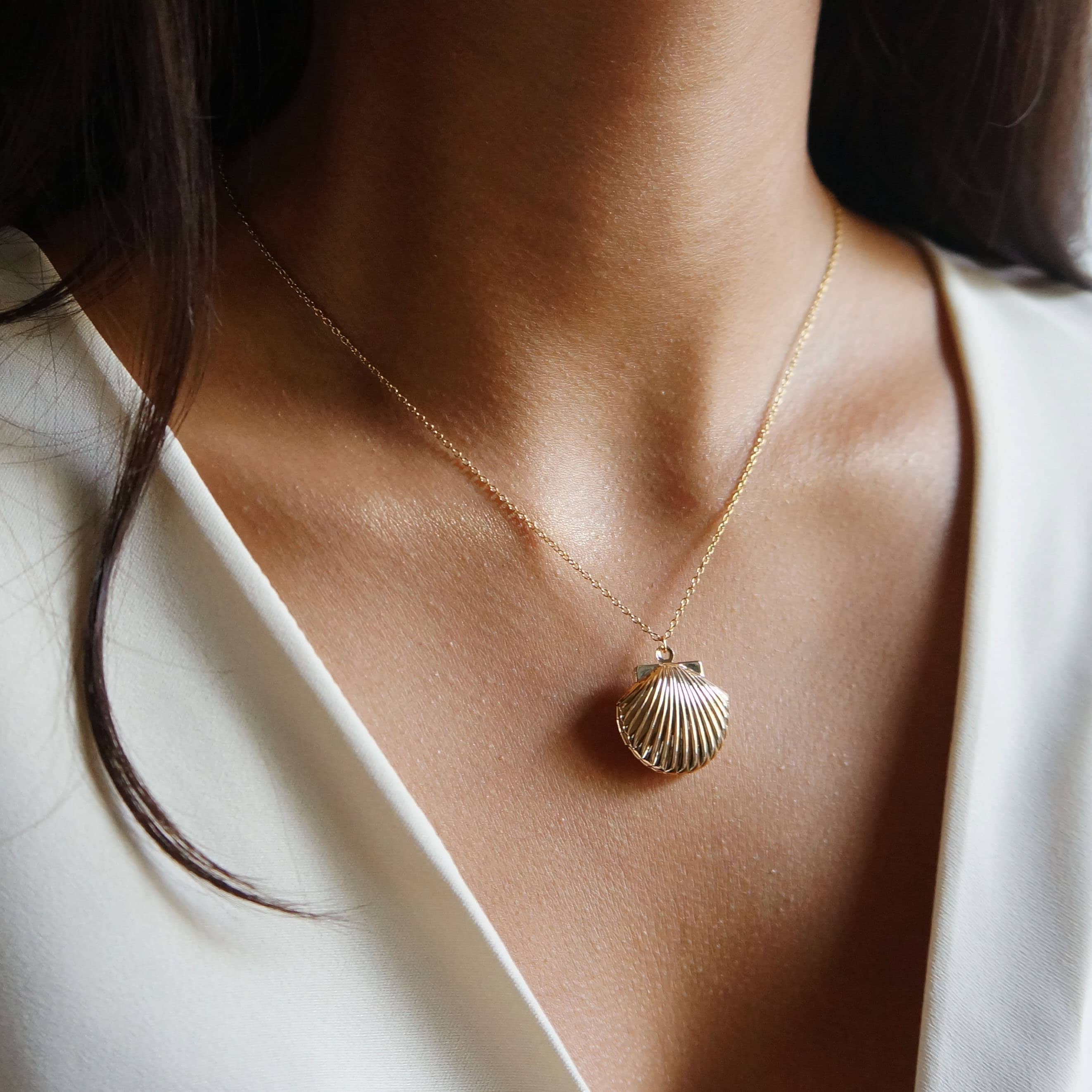 Gold Shell Locket Necklace Gold Charm Necklace Gift for Her | Etsy