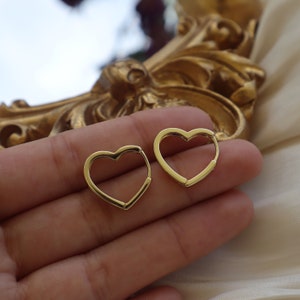 Gold Heart Hoops, Dainty Hoops for Her, Love Earrings, Gold Huggies ...