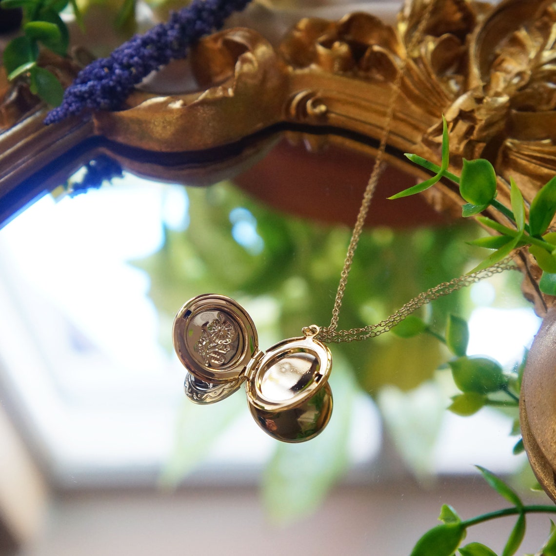 Flower Locket Necklace Golden Locket Necklace Flower Charm | Etsy