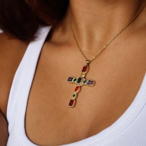 Multicolor Cross Necklace, Vintage Inspired Necklace, Cross Jewelry for ...