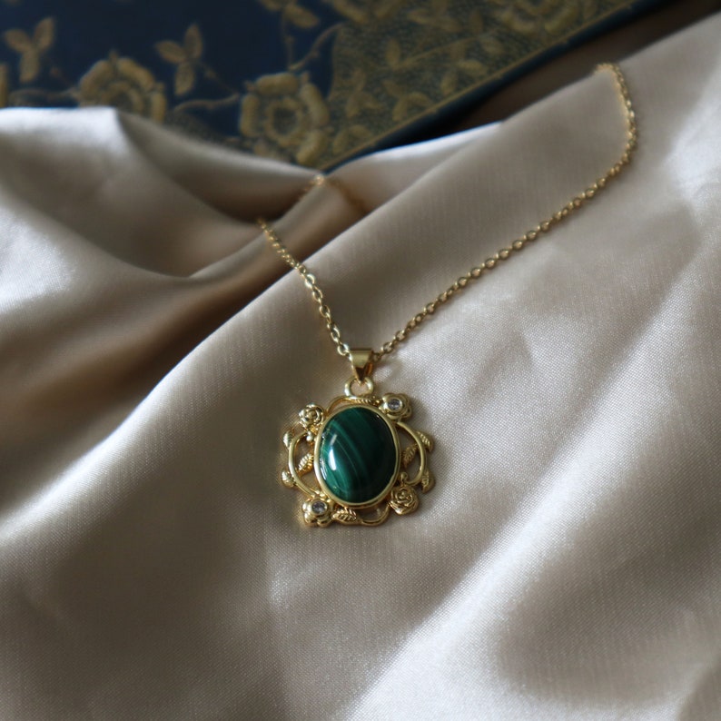 Malachite Necklace - Natural Stone Jewelry - Malachite Jewelry - 24K ...