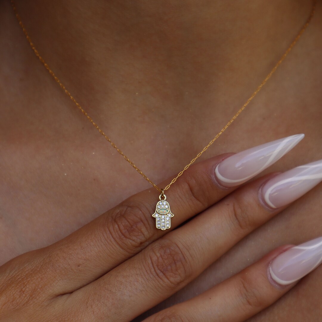 Ultra Tiny Hamsa Necklace, Opal Necklace, Dainty Necklace for Her ...