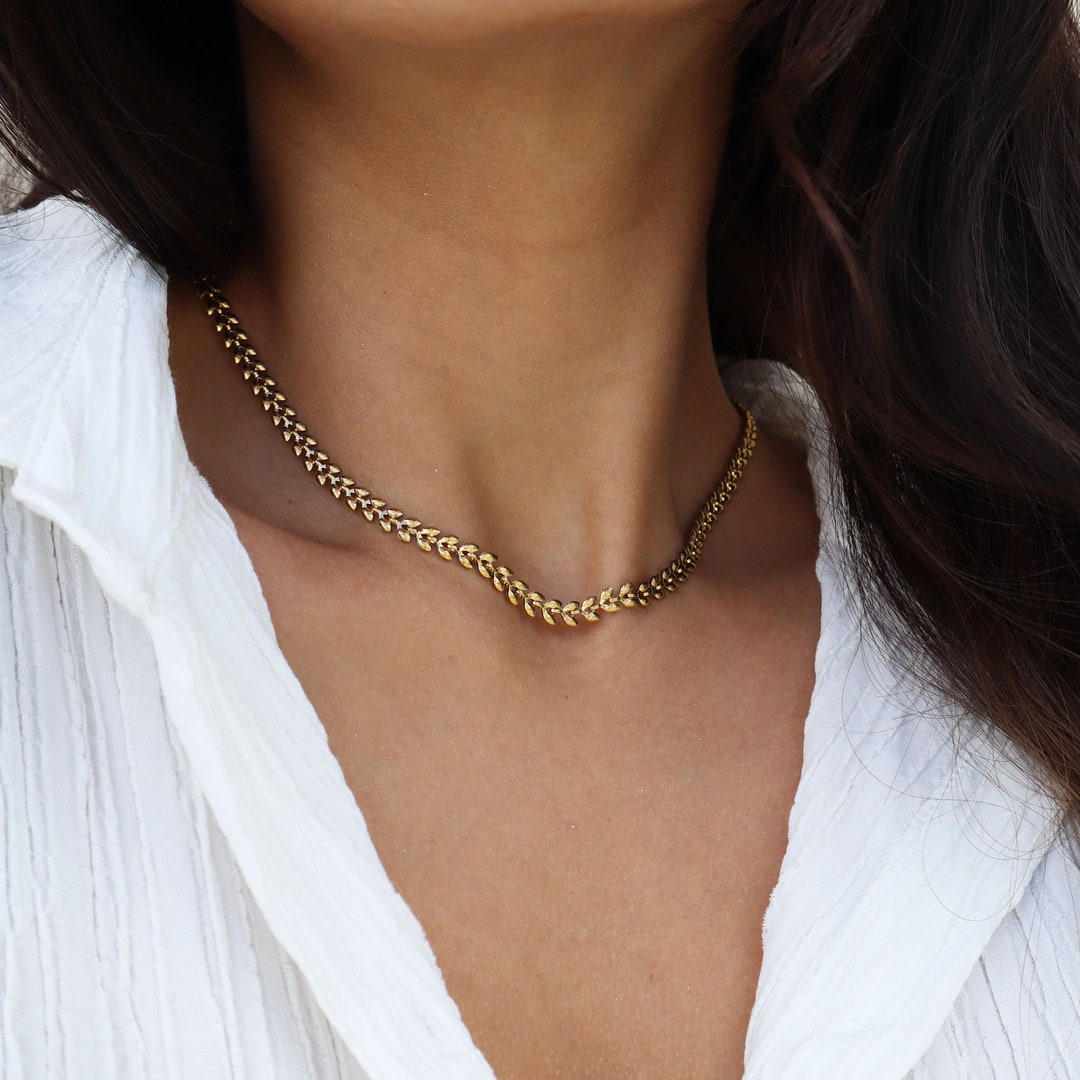 Gold Chain Stainless Steel Leaf Chain Chevron Chain Necklace - Etsy