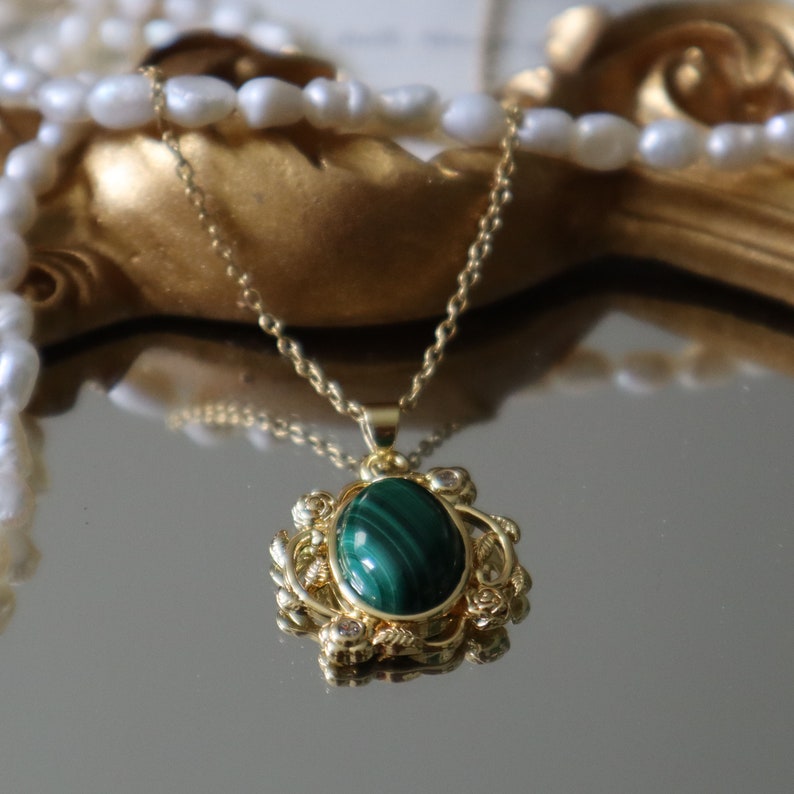 Malachite Necklace - Natural Stone Jewelry - Malachite Jewelry - 24K ...
