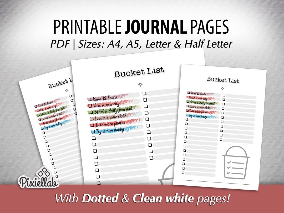 Bucket List Printable Journal Page | Life Goals Planner | PDF Download ...