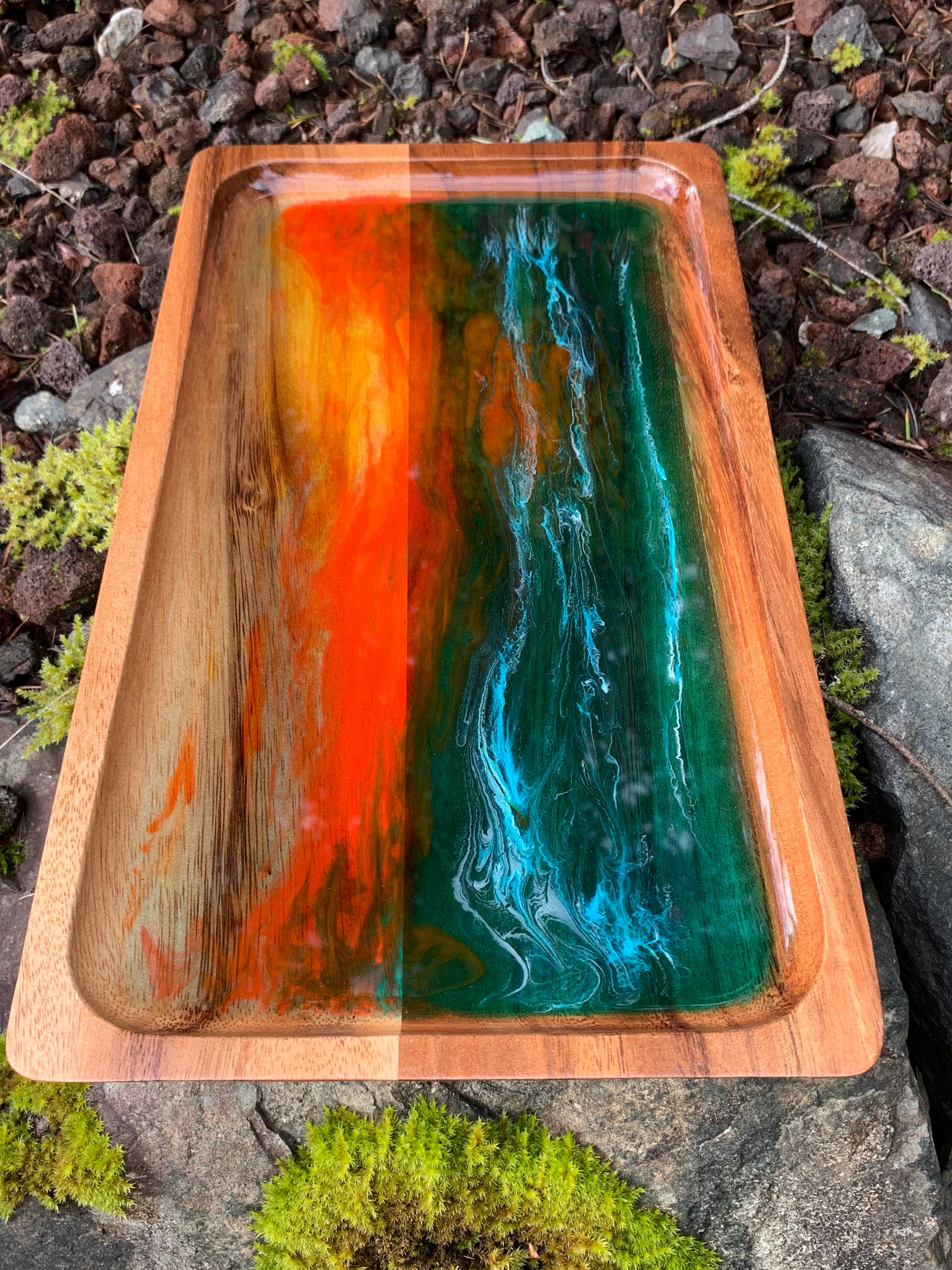 Epoxy Ocean Sunset Original, Poured on a 8”x14”x3/4” Decretive Wooden ...