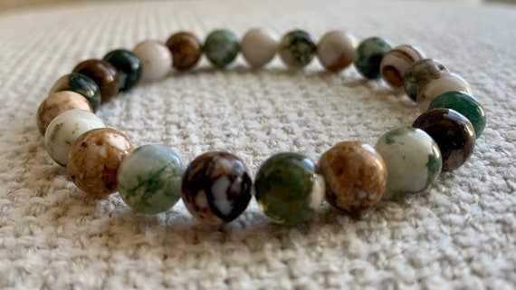 Petrified Forest...petrified Wood and Moss Agate Bead Stretch - Etsy