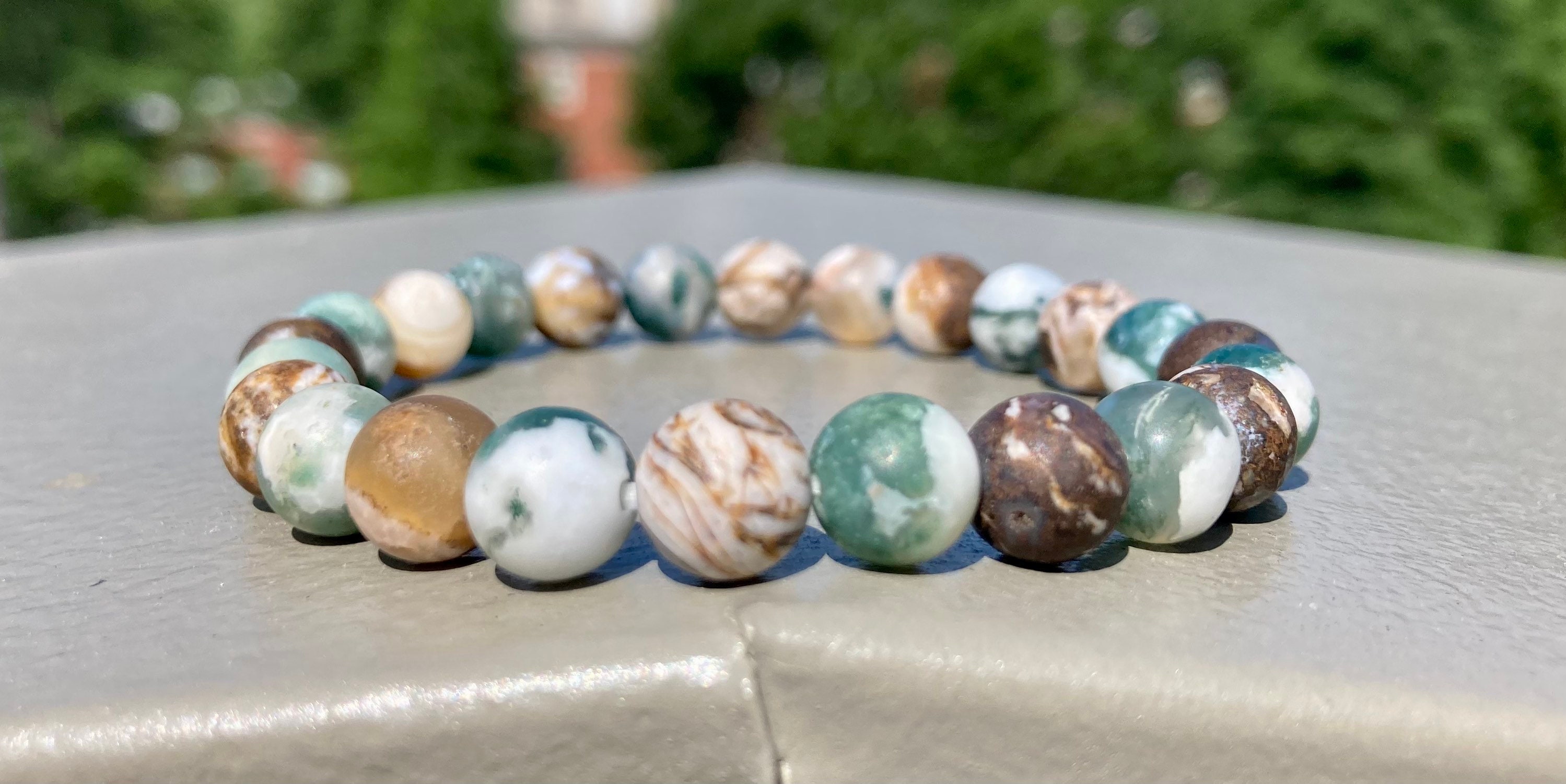 Petrified Forest...petrified Wood and Moss Agate Bead Stretch - Etsy
