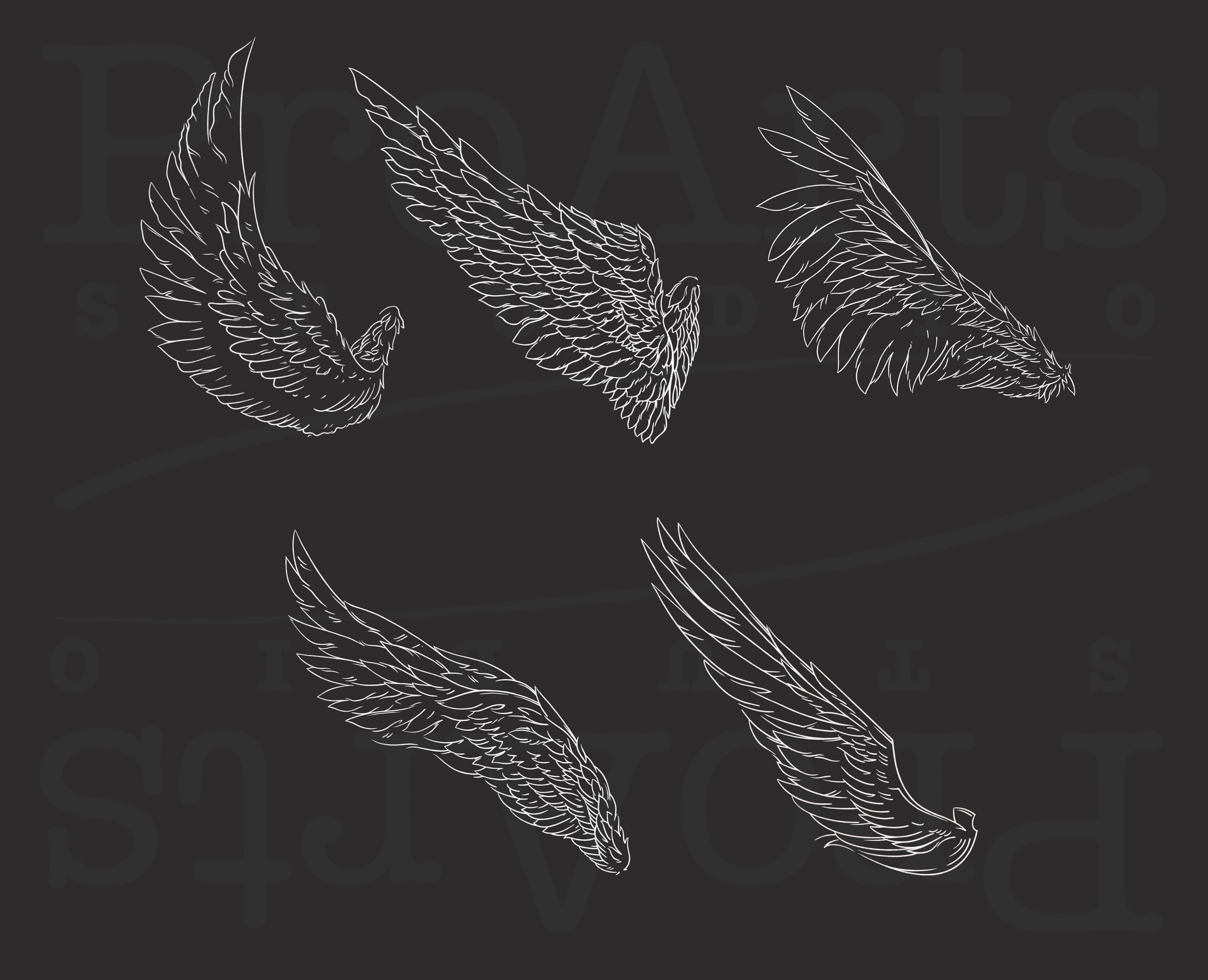 Wings Linework Stamps New Procreate Brushes Graphic Tattoo - Etsy