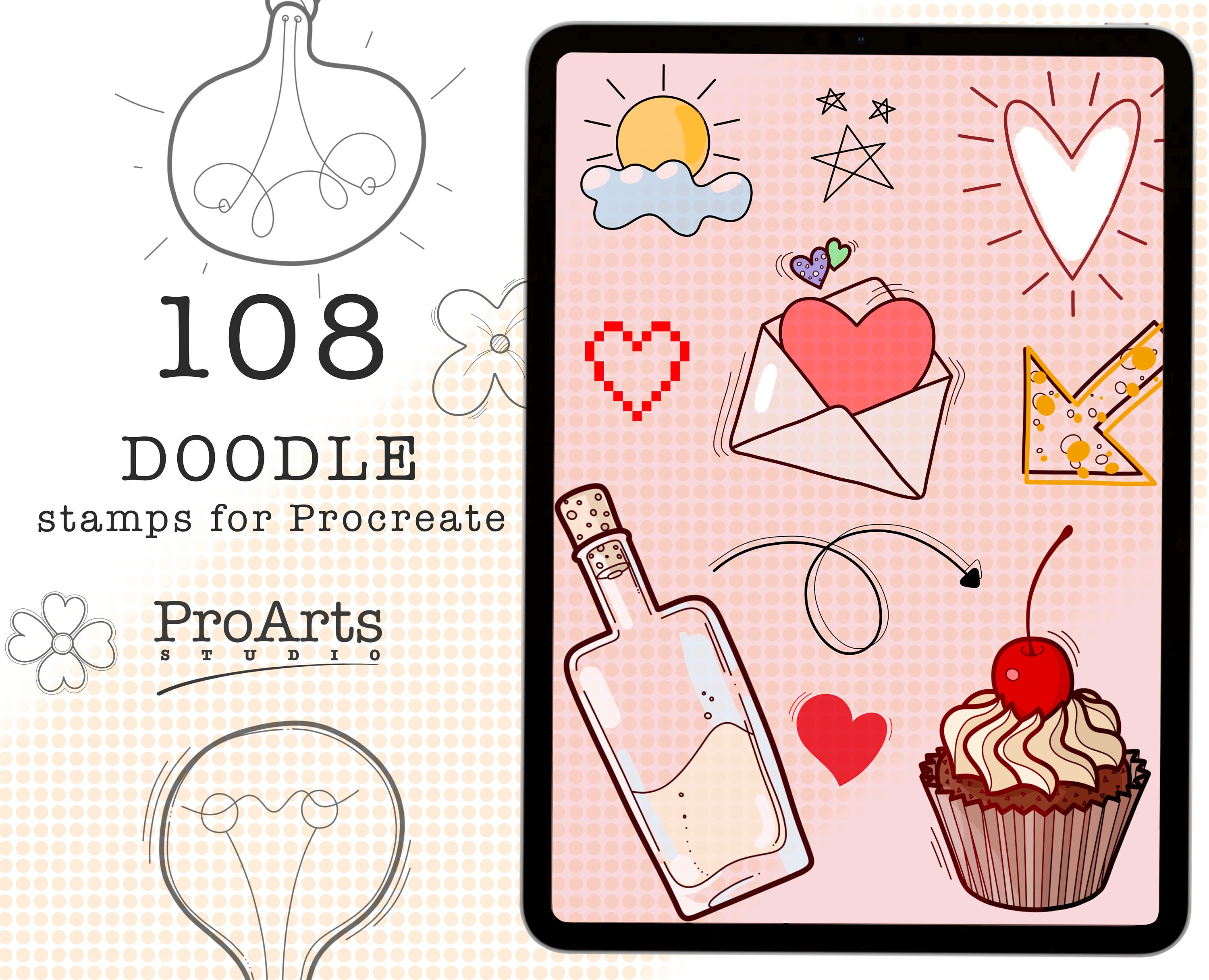 Doodle Stamp Brushes, Procreate Stamp Pack, Doodle Brush Stamps ...