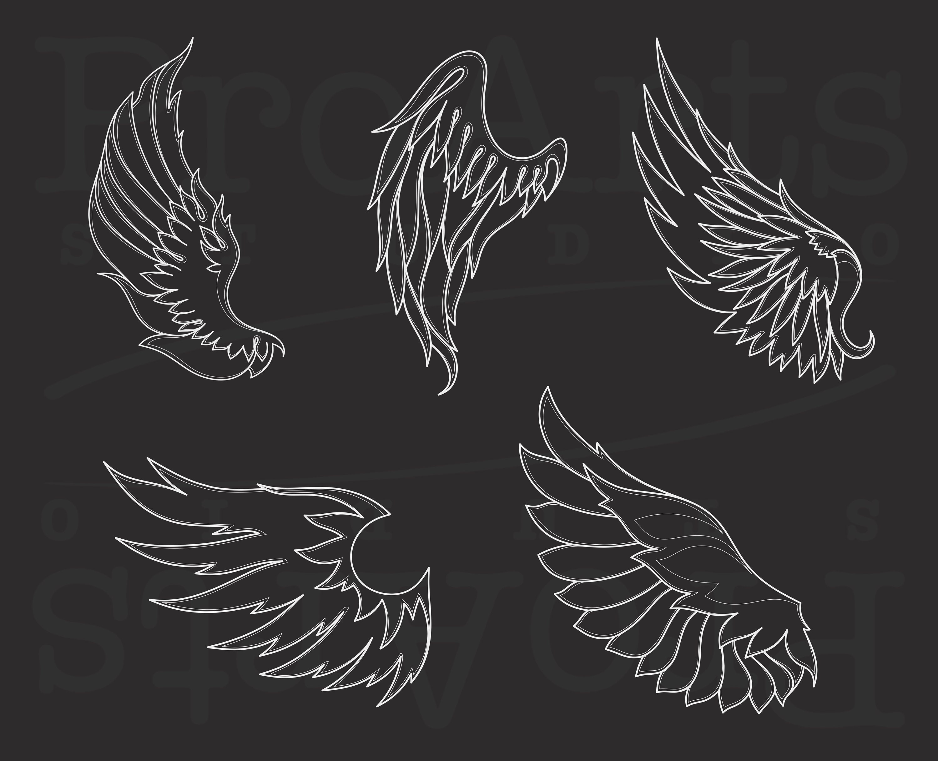 Wings Linework Stamps New Procreate Brushes Graphic Tattoo - Etsy