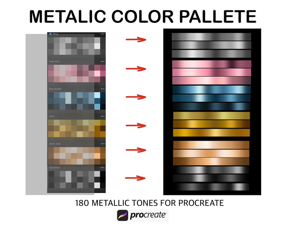 Procreate Palette Metallic Gradients, Gold, Rose and Bronze Silver ...