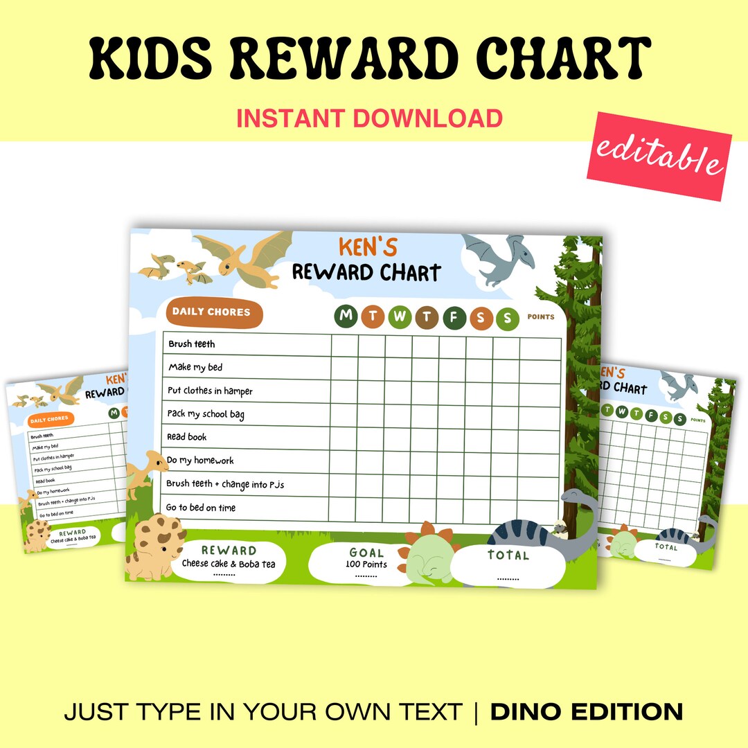 Editable Dinosaurus Themed Reward Chart Dino-themed Kids - Etsy Australia